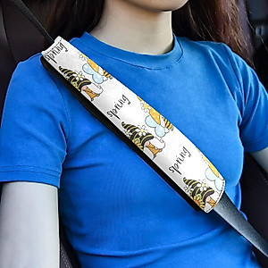 Bee Gnomes with Spring Summer Sunflowers Daisy Flowers on White 1 Piece Universal Car Seat Belt Pads Cover, Adjustable Vehicle Back Shoulder Strap Cover, Car Seat Belt Cushions for Adults Kids