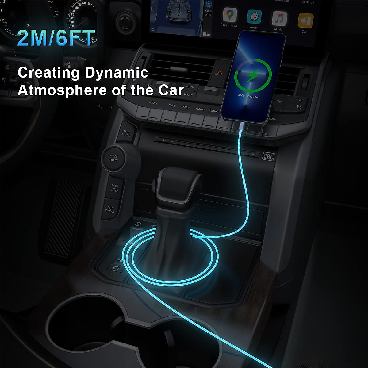 2M/6FT Flowing LED Light Up Lightning Charge Cable,Glowing Apple Charger Adapter Sync Data Connector Cord for Car with iPhone 13/12 Pro Max /11 Pro/XR/XS Max/X/8 7 SE 2020,iPad/iPod (Blue)