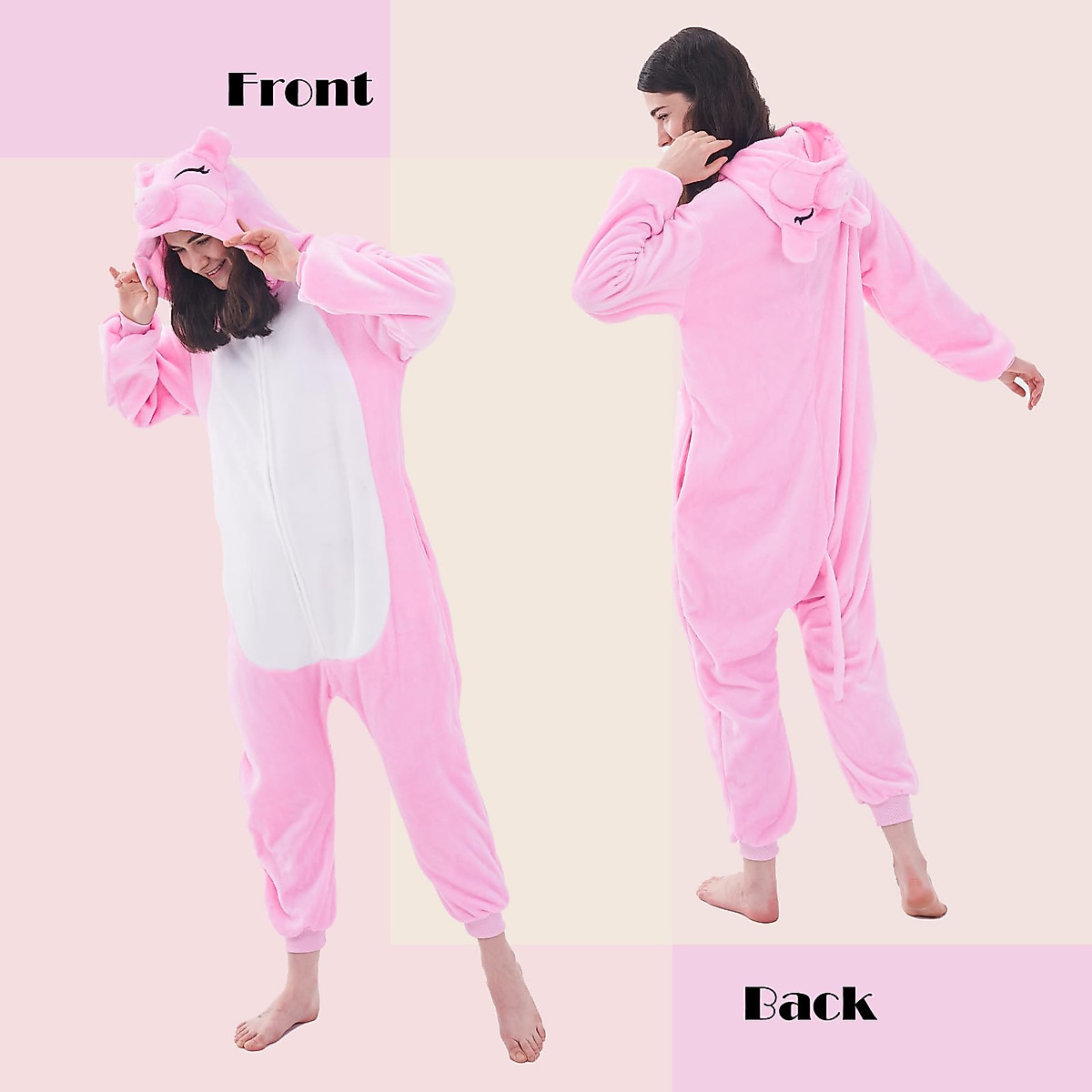 NEWCOSPLAY Unisex Adult Pink Pig Onesie Pajamas Animal One Piece Costume Cosplay Sleepwear (Pink Pig, X-Large)