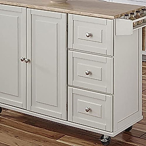 Homestyles Mobile Kitchen Island Cart with Wood Drop Leaf Breakfast Bar, Off White,Soft White, 54 Inch Width