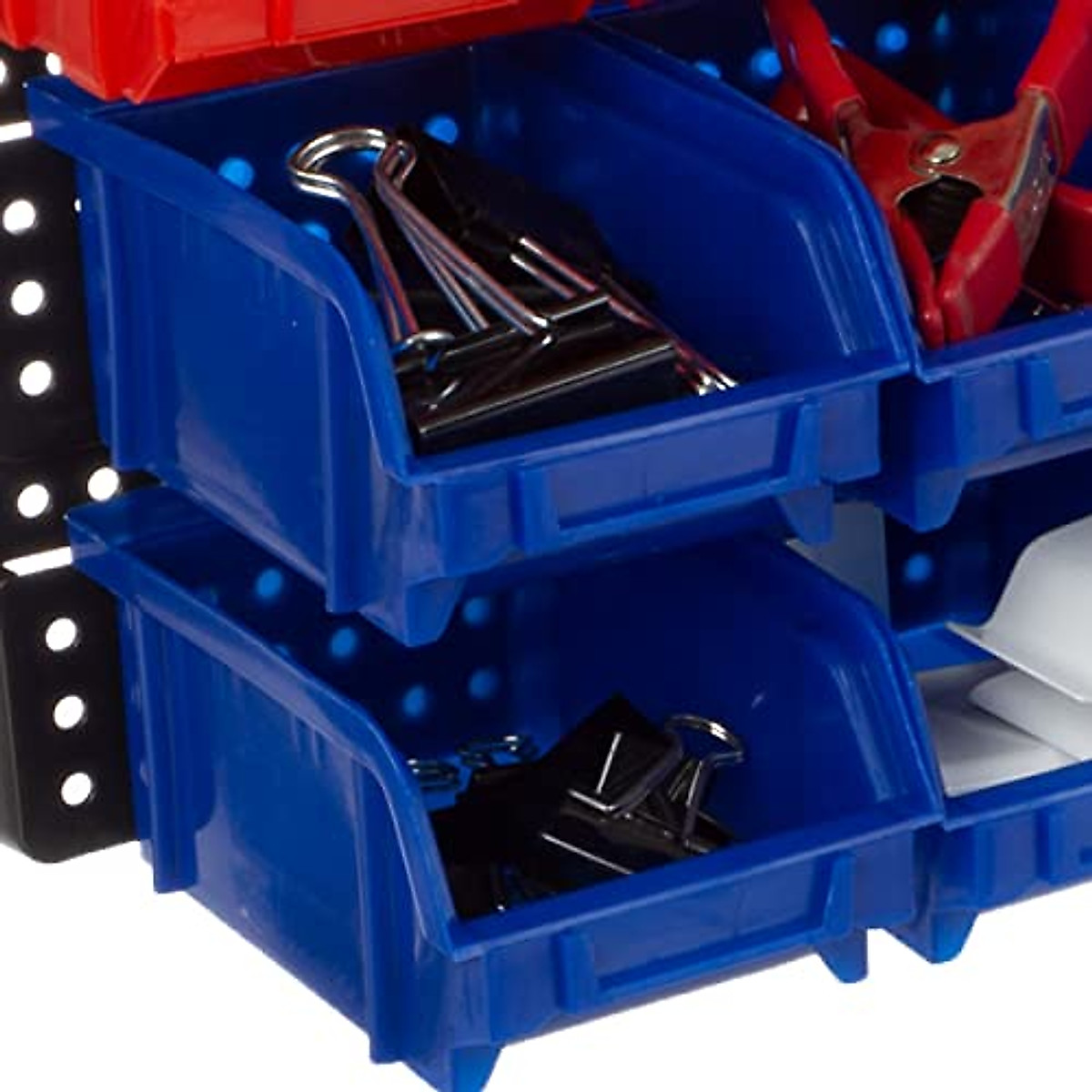 Wall-Mounted Garage Storage Bins - 30 Compartments for Garage Organization, Craft Supply Storage, Tool Box Organizer Unit by Stalwart (Red/Blue)