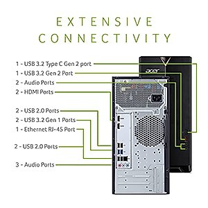 Acer Aspire TC-1660-UA92 Desktop | 10th Gen Intel Core i5-10400 6-Core Processor | 12GB 2666MHz DDR4 | 512GB NVMe M.2 SSD | 8X DVD | Intel Wireless Wi-Fi 6 | Bluetooth 5.2 | Windows 10 Home