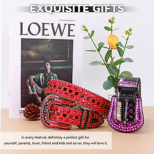 TINIDI Men Women Rhinestones Belt Western Bling Diamond Crystal Studded Leather Belt For Jeans Pants (46: fits waist from 34"-36", Red-Black)