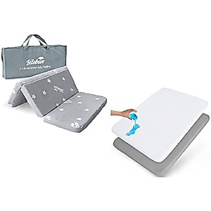 Pack and Play Sheets Fitted Waterproof 2 Pack, Mini Crib Mattress Protector 38" X 26" Portable Mini Crib Sheet for Boys & Girls/Trifold Pack and Play Mattress Topper 38" x 26", Gray