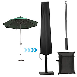 Hperu Parasol Cover Waterproof, Protective Parasol Cover with Telescopic Rod, Outdoor Umbrella Cover with Zippe and Drawstring, Cantilever Parasol Cover for Patio, Garden