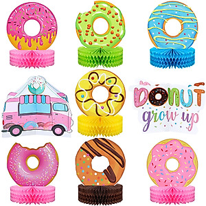 9 Pcs Donut Grow up Honeycomb Centerpieces for Donut Birthday Party Decorations Colorful Donut Table Decorations for Girls Birthday Baby Shower Party Supplies