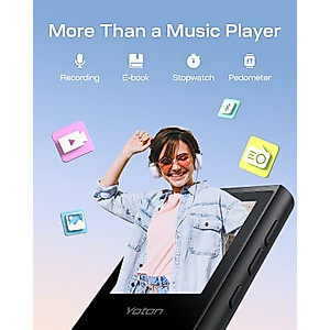 80GB MP3 Player with Bluetooth, YOTON Music Player with Speaker and 1.8'' Curved Screen, HiFi Sound, FM Radio, Voice Recorder, E-Book, Pedometer, Stopwatch, TF Card and Earphones Included