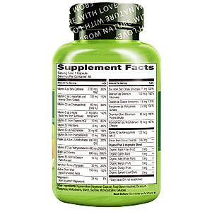 NATURELO Bariatric Multivitamin - One Daily with Iron - Supplement for Post Gastric Bypass Surgery Patients - Natural Whole Food Nutrition - 60 Veggie Capsules