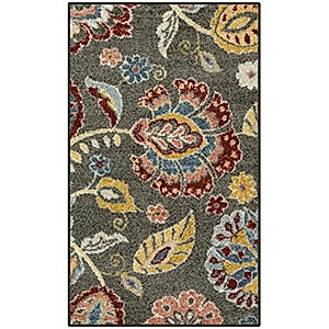 Maples Rugs Gardena Floral Kitchen Rugs Non Skid Accent Area Carpet [Made in USA], Gray Multi, 1'8 x 2'10