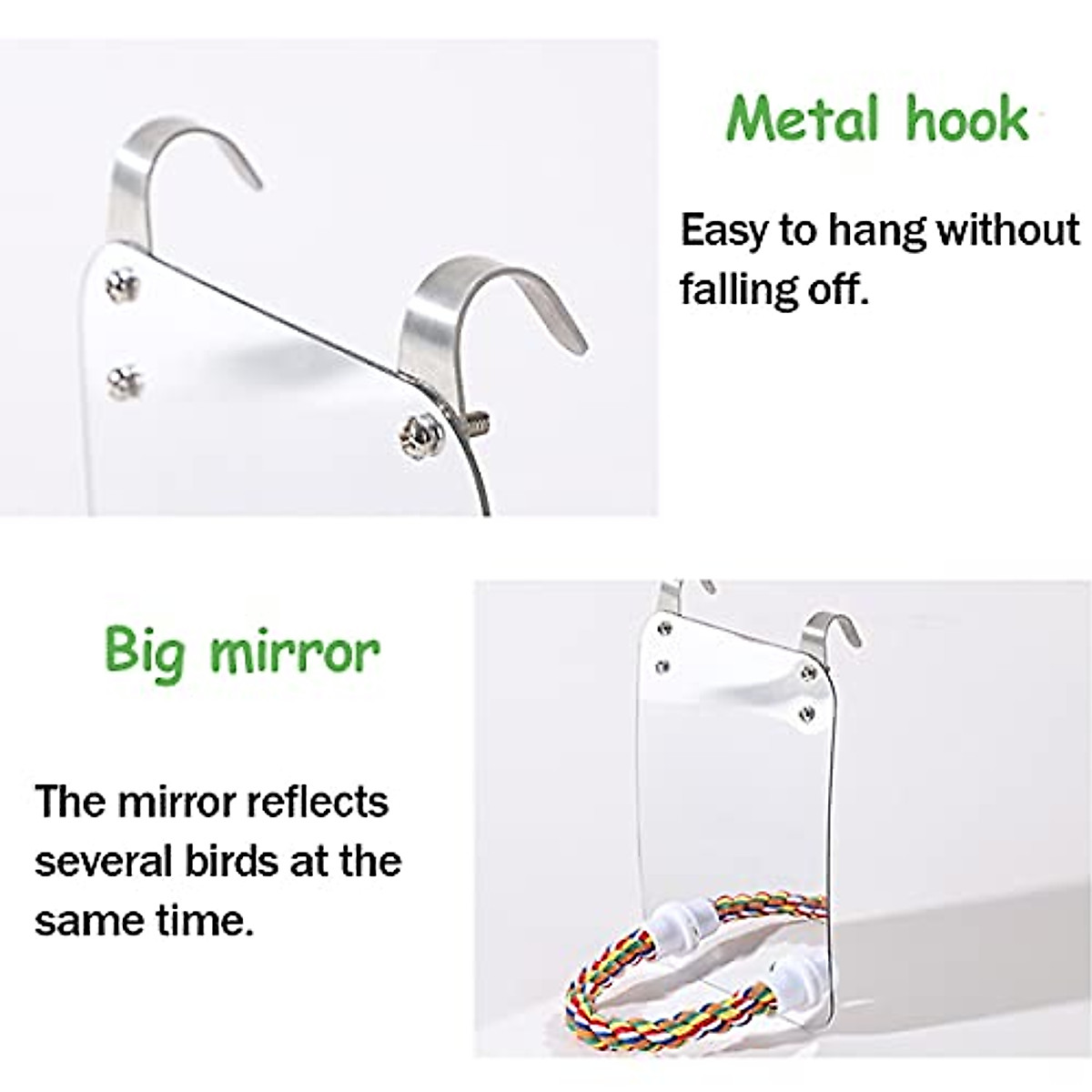Hamiledyi 7 Inch Bird Mirror with Rope Perch,Parakeet Cage Mirror Parrot Swing Toys for Greys Cockatoo Cockatiel Conure Lovebirds Canaries