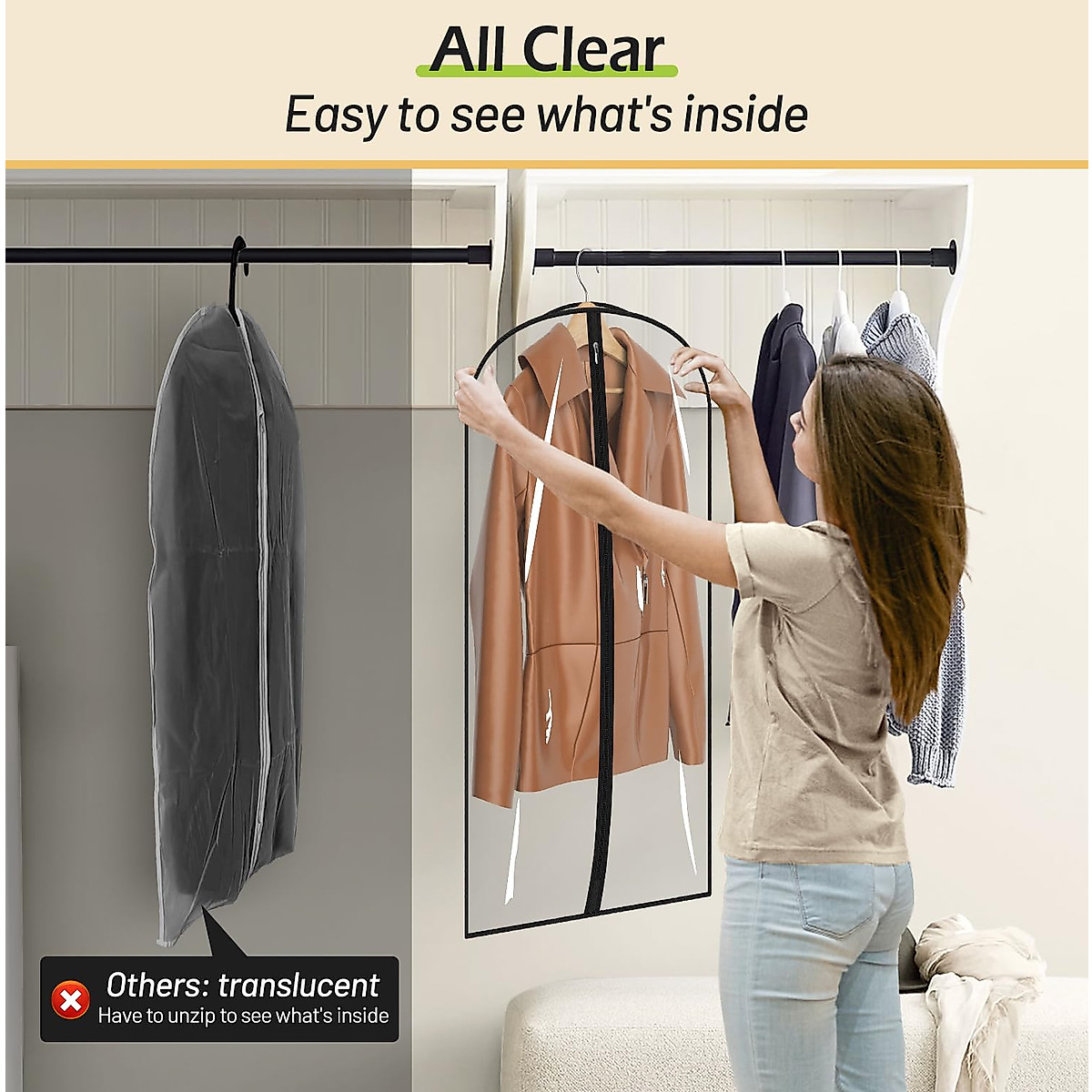 MISSLO All Clear Garment Bags for Hanging Clothes 40" Suit Bags for Closet Storage Plastic Clothes Covers for Shirts, Jackets, Coats, 6 Packs