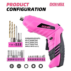 DOWELL Power Electric Cordless Screwdriver Set Rechargeable 3.6V Power Screwdriver Kit Tools for Women with 27pcs Accessories Pink