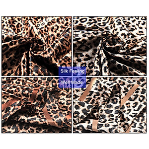 woogwin 2 Pack 35" Satin Silk Like Hair Scarf Bandana Light Head Wraps Neck Face Scarves Cover for Women (2pcs Leopard Coffee)
