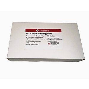 PCR Plate Sealing Film, Pressure-Sensitive Adhesive, Optically Clear Plate Sealing Film, for PCR, qPCR, and Elisa Applications. Materials: Polypropylene. 100 Sheets per Pack. Microplate Sealing Tape.