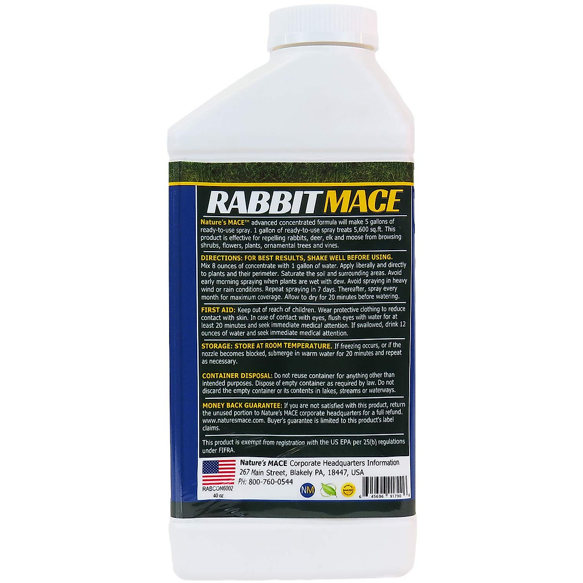 Nature’s MACE Rabbit Repellent 40oz Concentrate/Covers 28,000 Sq. Ft. / Rabbit Repellent and Deterrent/Keep Rabbits Out of Your Lawn and Garden/Safe to use Around Children & Plants