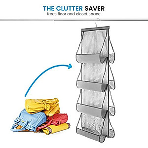 Zober Hanging Purse Organizer For Closet Clear Handbag Organizer For Purses, Handbags Etc. 8 Easy Access Clear Vinyl Pockets With 360 Degree Swivel Hook, Gray, 48” L x 13.8” W