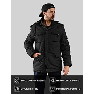 WenVen Men's Heavy Military Sherpa Lined Hooded Parka Jacket Winter Coat Black M