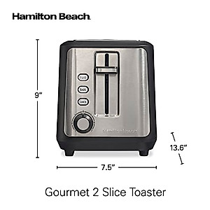Hamilton Beach Gourmet 2 Slice Extra-Wide Slot Toaster with Sure-Toast Technology, Shade Selector, Bagel Setting, Black and Stainless Steel (22996)