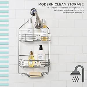 Bath Bliss Aztec Hanging Shower Caddy | Bathroom Storage & Organization | Shower Head Hang | Holds Large Bottles | Accessory Hooks | Suction Cup Backing | Grey