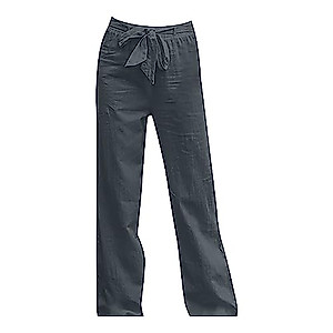 Cargo Pants for Women Women's Cotton Linen Sweatpants Straight Leg Adjustable Waistband Elastic Loose Work Casual Trousers (Grey, XL) Cheap Makeup Under 2 DollarCheep Stuff