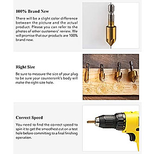 QWORK Countersink Drill Bits Center Punch Set 6 Pcs 1/4'' Hex Shank HSS 5 Flute Countersink 90 Degree Center Punch Tool Sets for Wood Quick Change Bit 6mm-19mm