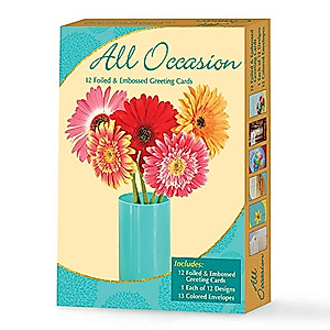 Designer Greetings Assorted All Occasion Cards (12 Foiled and Embossed Greeting Cards) – Birthday, Sympathy, Get Well, New Baby, Wedding, Thank You, Anniversary, Friendship