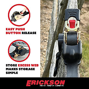 Erickson 34413 Pro Series Black 1" x 6' Retractable Ratcheting Tie-Down Strap, 1500 lb Load Capacity, (Pack of 2)