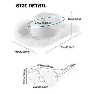 YBHOMINE Cowboy Hat with Heart Sunglasses - Cowgirl Hat with Feather Boa Brim for Women&Men,Bachelorette Party Halloween (White)