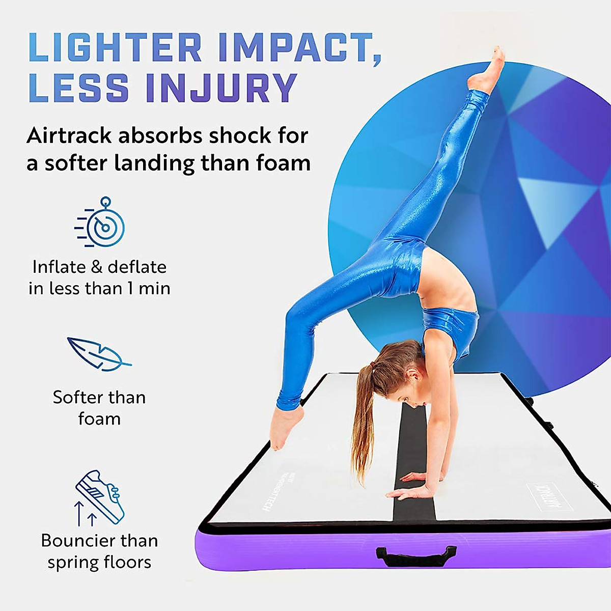 AirTrack 16’ Pro Inflatable Gymnastics Mat with Air Pump | Extra Large Tumbling Mat | Compact Home Gym Exercise Equipment | 5ft x 16ft x 8 Inch Thick Tumbling Air Mat