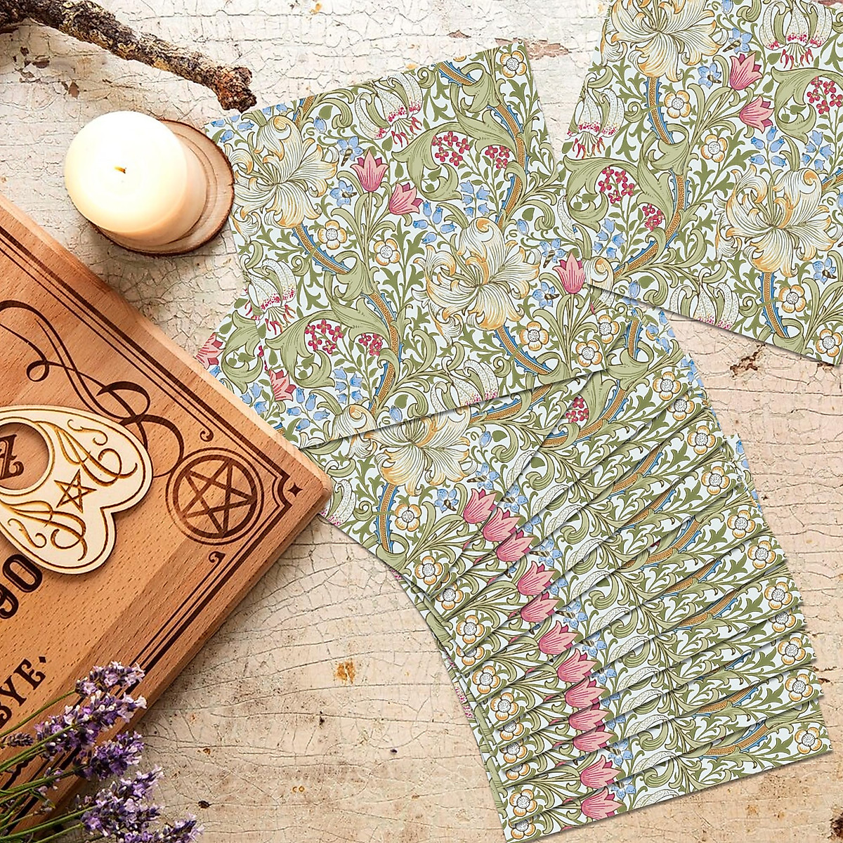 Bolsome 100Pcs William Morris Paper Napkins Vintage Flowers Cocktail Napkins Disposable Green Gold Wildflowers Luncheon Hand Napkins for Wedding Bridal Shower Dinner Tableware Supplies