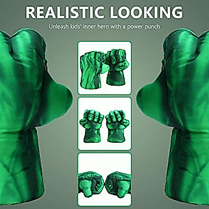 Toydaze Incredible Smash Fists Punching Gloves Plush Hands Stuffed Pillow Handwear, Kids Cosplay Costumes Gloves, Superhero Toys for Boys, Toddlers, Birthday, Halloween, Green