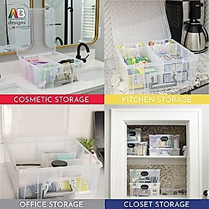 AB Designs 6990ABD Super Satchel Double Deep with Removable Dividers, Stackable Home Storage Organization Container, Clear with Sliver Latches and Handle