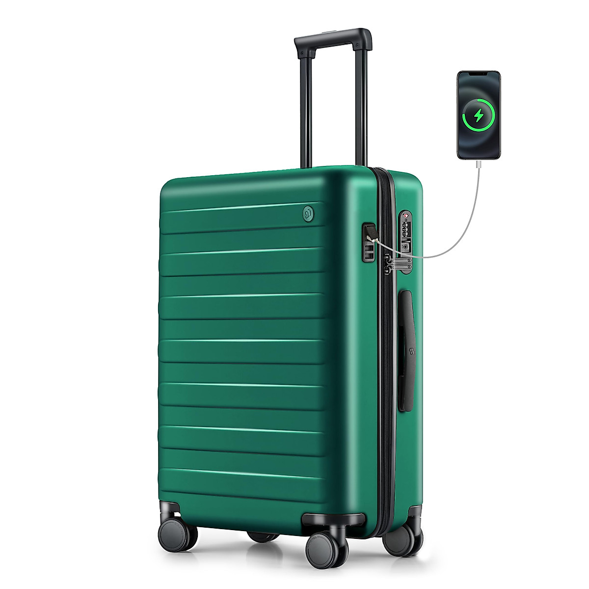 NINETYGO Carry on Luggage 22x14x9 Airline Approved with USB Port, 20 Inch Hardshell Spinner Hardside Suitcase with Wheels, TSA Lock for 3-5 Days Travel Quick Getaway Business, 38L, Emerald Green