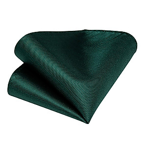 DiBanGu Mens Solid Color Tie and Pocket Square Set Woven Silk Plain Necktie & Handkerchief for Men Wedding Party Formal, Emerald Green