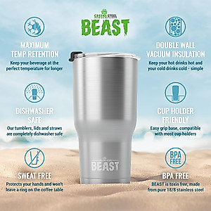 Beast 40 oz Tumbler Stainless Steel Vacuum Insulated Coffee Ice Cup Double Wall Travel Flask (Stainless Steel)