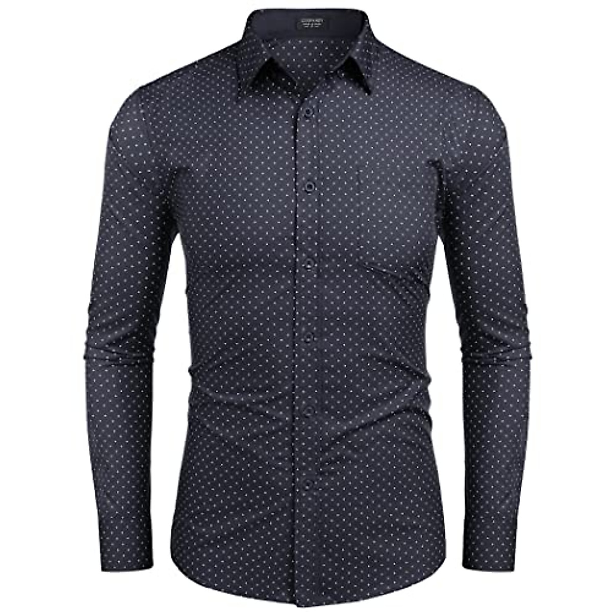 COOFANDY Men's Business Dress Shirt Long Sleeve Regular Fit Shirt Casual Polka Dot Printed Button Down Shirts Navy Blue