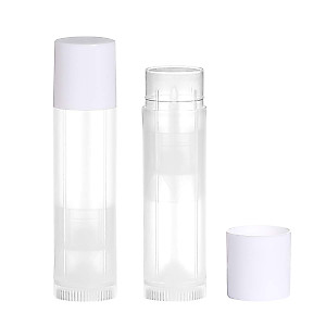 JIUZHU 100 Sets Empty Lip Balm Tubes Bulk Round with White Caps for DIY Lipstick homemade, 3/16 Oz (5.5 ml), Clear, BPA Free, 100 Tubes and 100 Caps