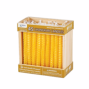 Zion Judaica Natural Beeswax Hanukkah Candles Set In A Wooden Crate Honeycomb Design Chanukkah Celebration Candles Honey Scented Aroma Candle Set of 45 Yellow bees Wax Chanukah Candle Set Holiday Gift