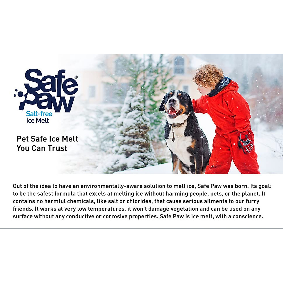 Safe Paw, Dog/Child/Plant Pet Safe Ice Melt with Traction Agent, 8lb, 100% Salt-Free/Chloride-Free, Non-Toxic, No Concrete Damage, Fast Acting, Lasts 3X Longer