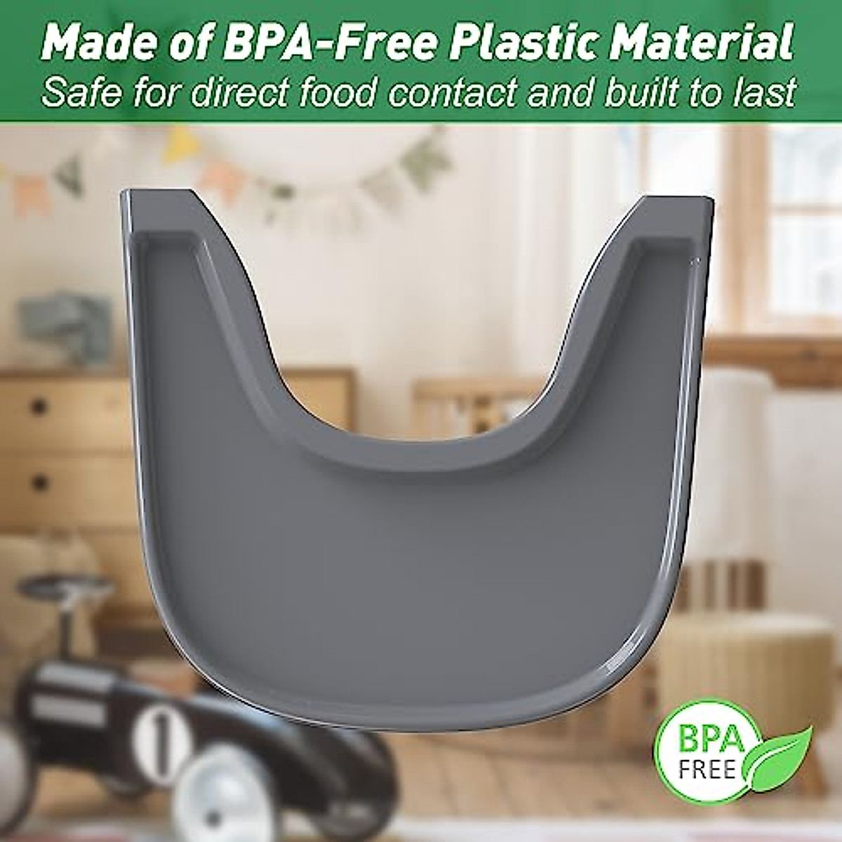 BPA-Free Plastic High Chair Tray Compatible with Stokke Tripp Trapp Chair - Shining Surface and Stronger Suction Power - Accessories for Stokke Tripp Trapp Chair (Grey)