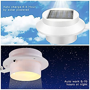 16 Pcs Solar Powered LED Gutter Lights 3 LED Deck Gutter Solar Lights Outdoor Waterproof LED Garden Yard Wall Lamp with Bracket for Fence Wall Stair Step Landscape Pathway, White Light and Warm Light