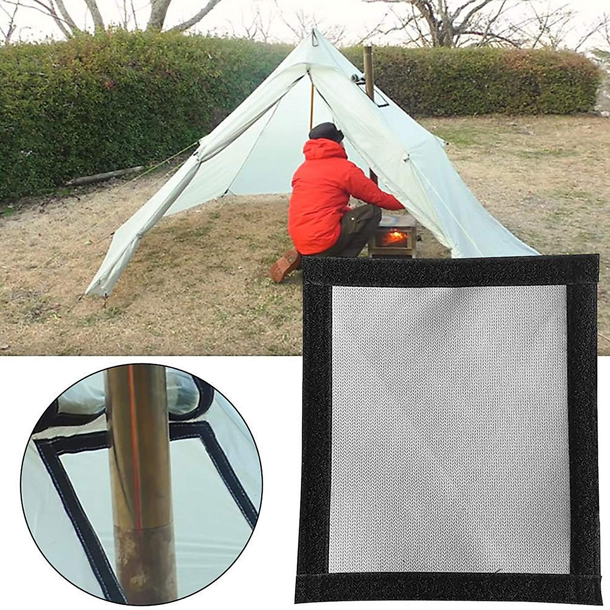 Tent Stove Jack, Glass Fiber Anti?Scald Ring Fire?Resistant Stove Jack Tent Accessory