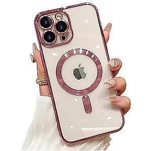 ZinLyuen Magnetic Clear Case for iPhone 13 Pro Max Case Compatible with MagSafe Built-in Camera Lens Protector Soft Shockproof Slim Case for iPhone 13 Pro Max 6.7" - Pink
