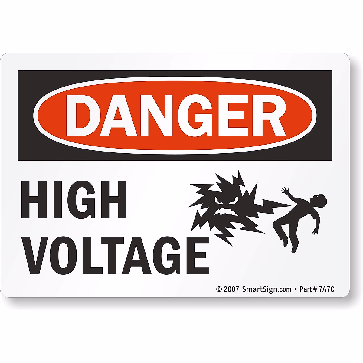 SmartSign - U1-1036-ND_5x3.5 Adhesive Vinyl Label, Legend "Danger: High Voltage" with Graphic, 3.5" high x 5" wide, Black/Red on White