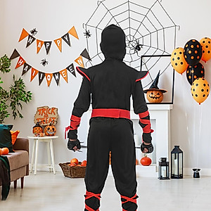 SATKULL Ninja Costumes Boy Ninja Costume Set Kids Halloween Ninjas Suit Halloween Cosplay Dress up for Kids(Kids-M-6/7T Black)