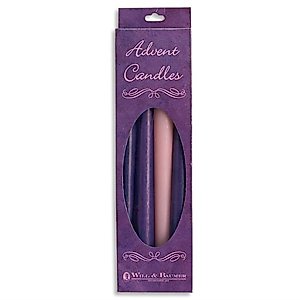 Purple and Pink Advent Wax Taper Candle Set of 4, 10 Inches