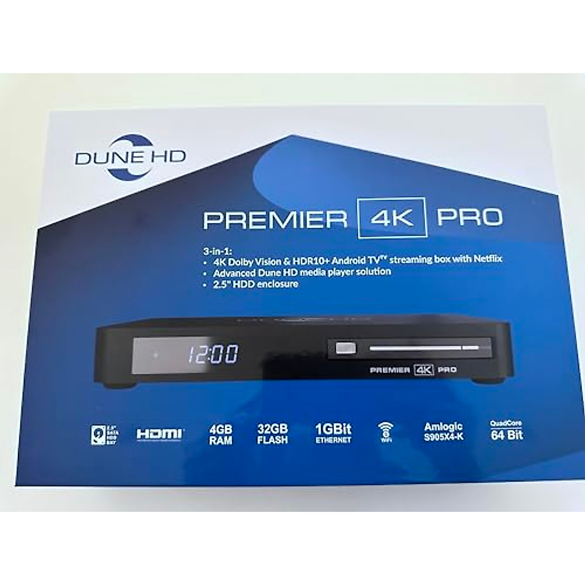 Dune HD Premier 4K Pro Android TV 11 | Media Player | Netflix in 4K D Vision & ATM-os | Mini PC | 4GB/32GB, HDD 2.5 Slot, AV1, Wi-Fi 6, 1Gbit, ISO DV P7 FEL MKV AFR | HDR10+ | DTS | Voice Control