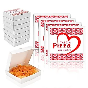 WANGDEFA 50 Pcs mini pizza boxes 3.5 x 3.5 mini pizza boxes tiny pizza boxes for cookies heart shaped pizza box pizza valentine heart pizza pan gift with Valentine Sticker for Celebrations Birthdays Valentines Day Weddings