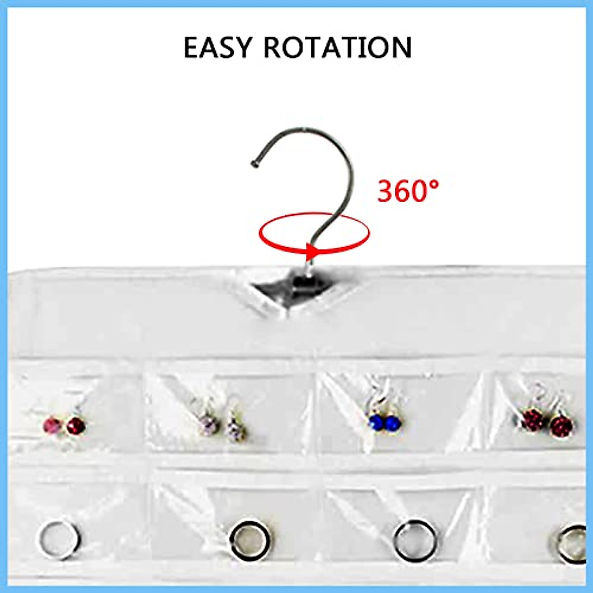 DonYeco 1 Pack Hanging Jewelry Organizer, 80-Pocket Jewelry Organizer Hanging, for Jewelry Earring Necklace Bracelet Ring Storage Travel Holder