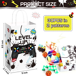 Crtiin 30 Pcs Video Game Gamer Gift Bags - Level Up Gaming Party Favors with Handle - Black & White